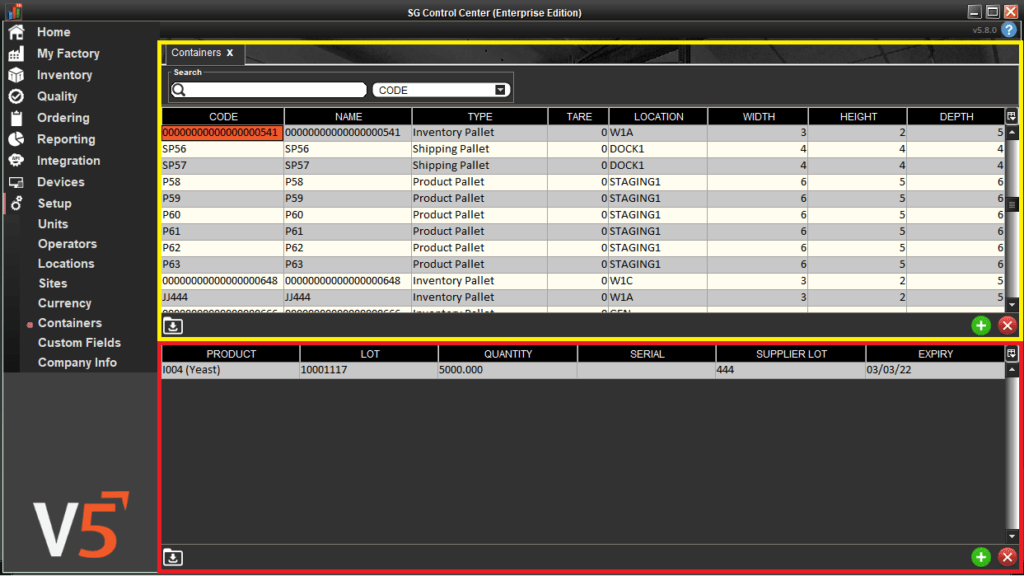 Containers - Control Center Guide, V5 Traceability
