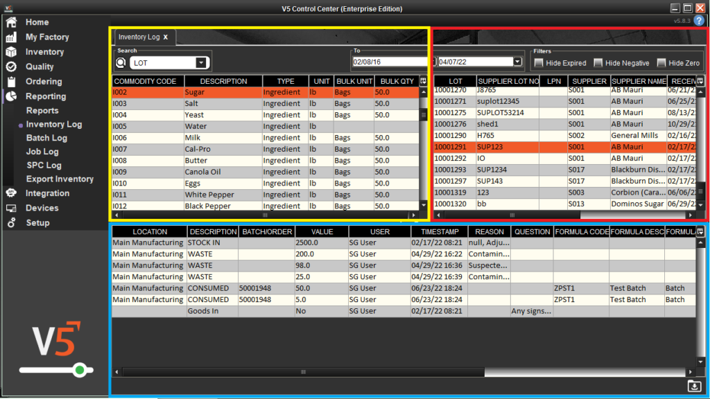 Inventory Log - Control Center Guide, V5 Traceability