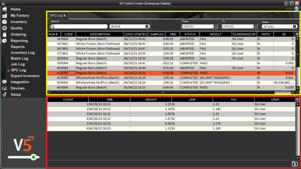 SPC Log - Control Center Guide, V5 Traceability