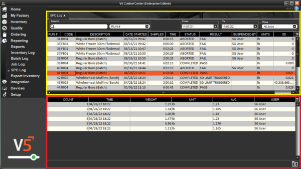 SPC Log - Control Center Guide, V5 Traceability