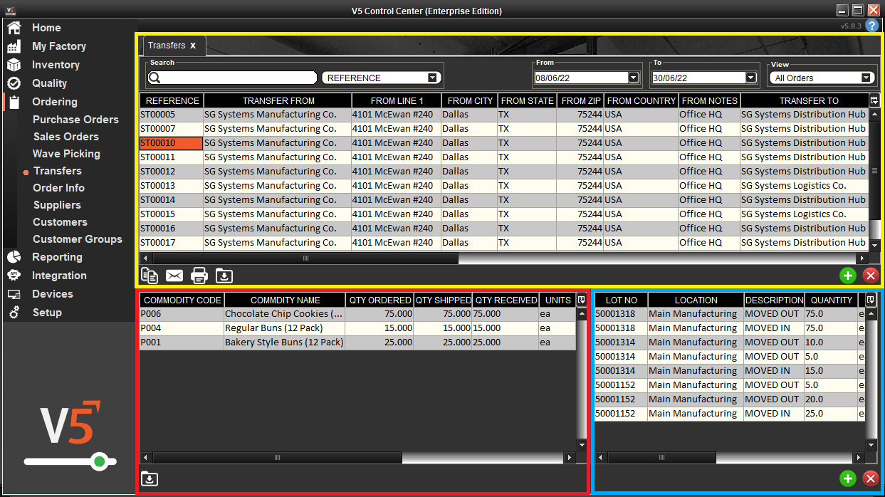 Transfers - Control Center Guide, V5 Traceability