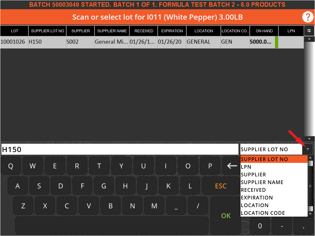 Lot Select - Terminal Guide, V5 Traceability
