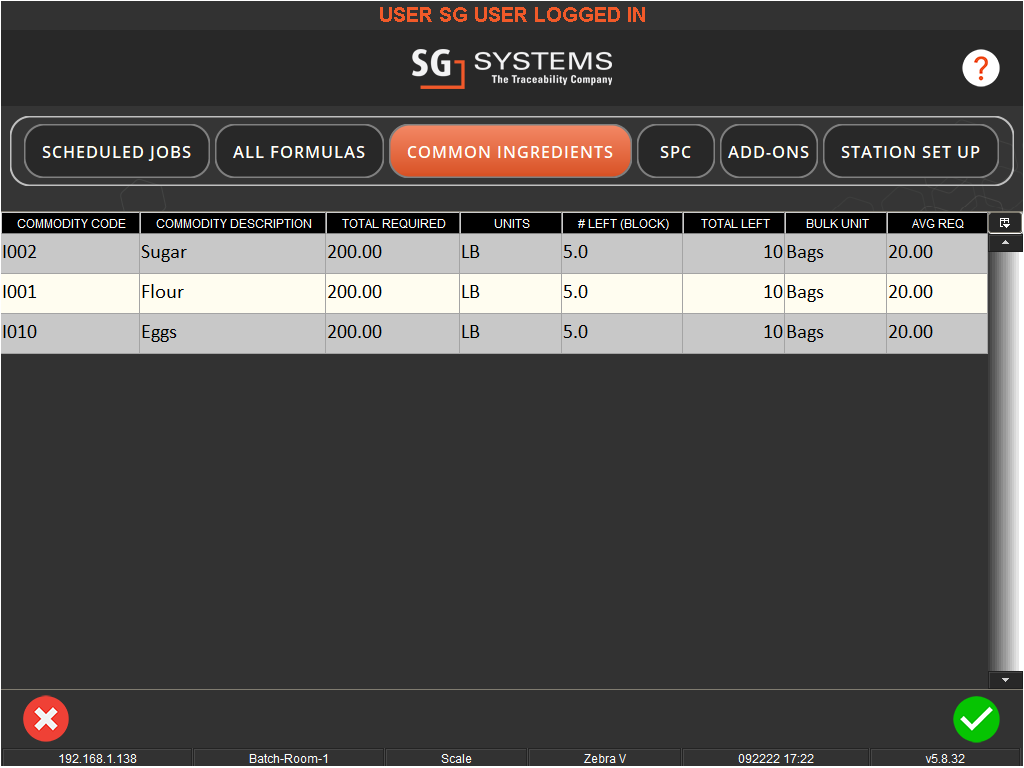 Common Ingredients - Terminal Guide, V5 Traceability