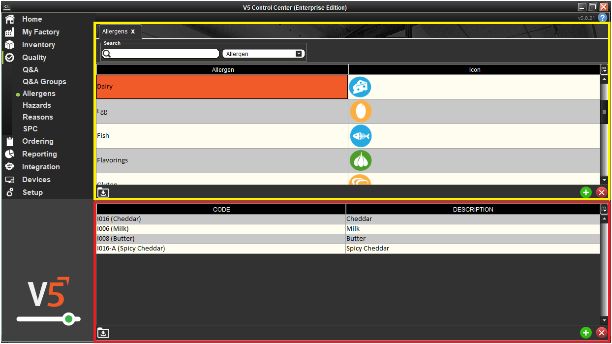 Allergens - Control Center Guide, V5 Traceability