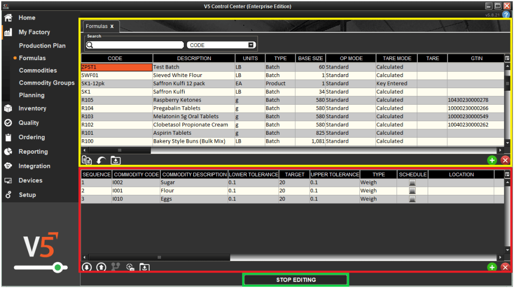 Formulas - Control Center Guide, V5 Traceability
