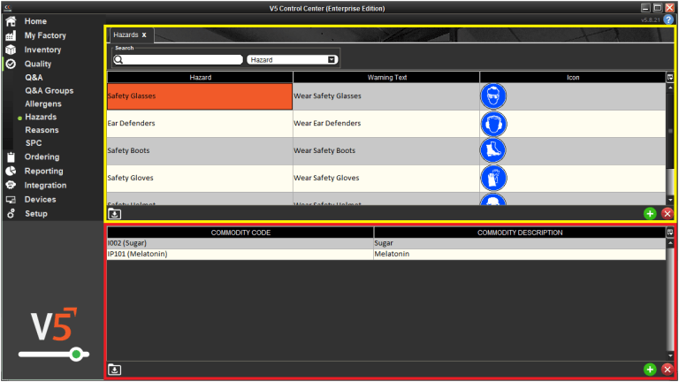 Hazards - Control Center Guide, V5 Traceability