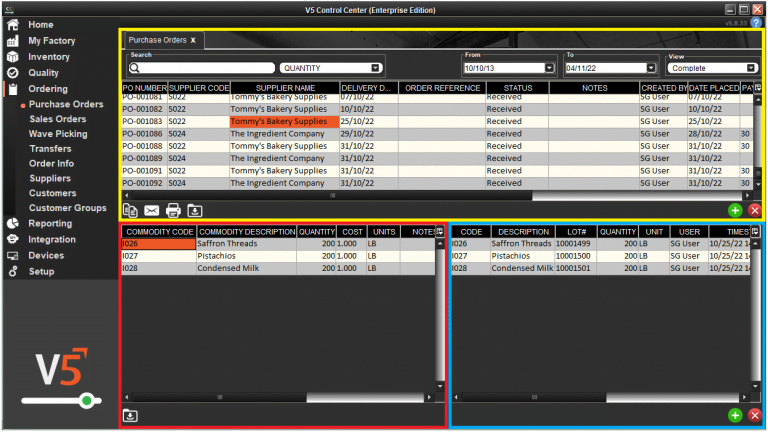 Purchase Orders - Control Center Guide, V5 Traceability