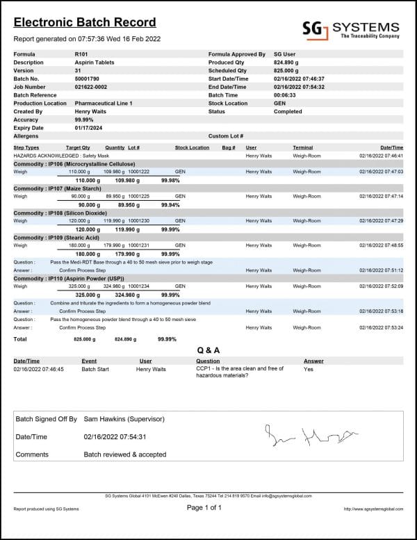 Electronic Batch Record - SG Systems Global