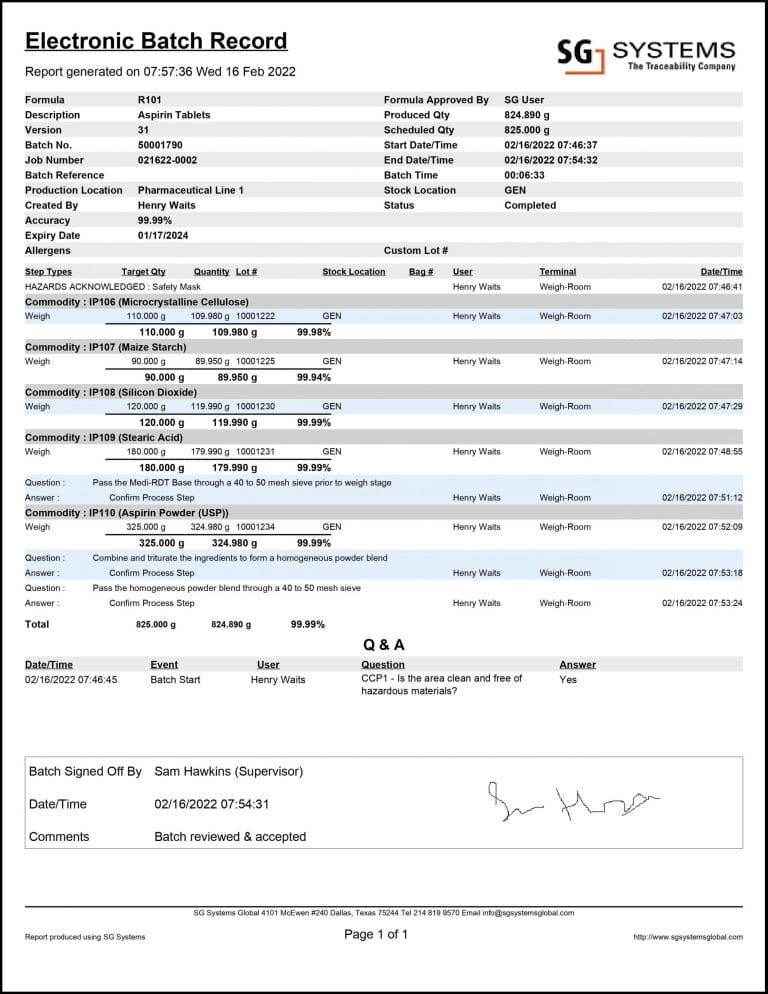 Electronic Batch Record - SG Systems Global