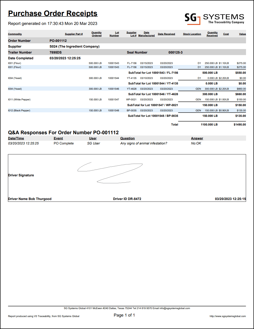 Purchase Order Receipt - SG Systems Global